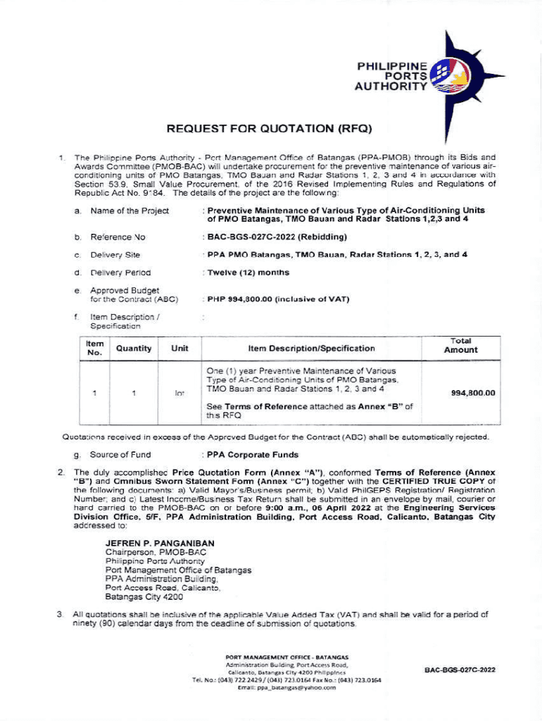 Fillable Online The Philippine Ports Authority - Part Management Office ...