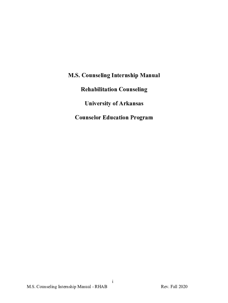 Fillable Online cned uark M.S. Counseling Internship Manual Rehabilitation Counseling ... Fax ...