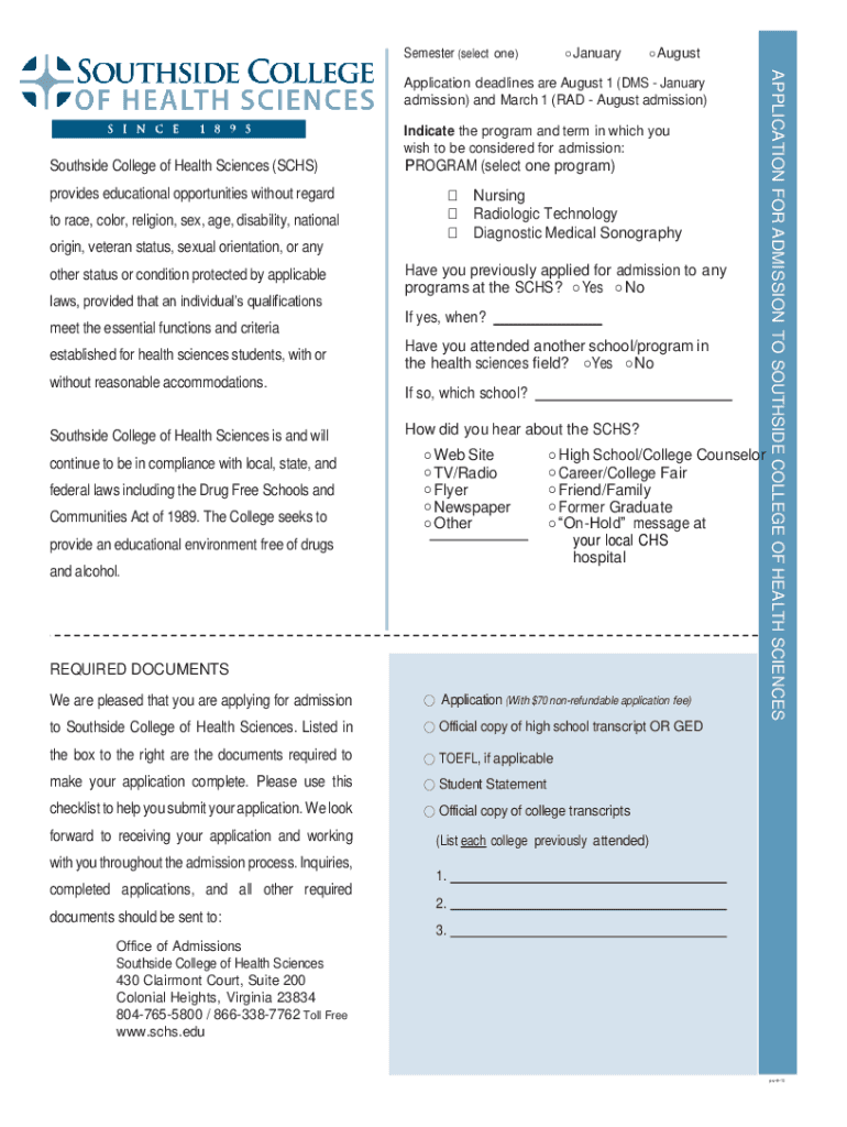 Fillable Online Southside College of Health Sciences - Tuition, Fees ...