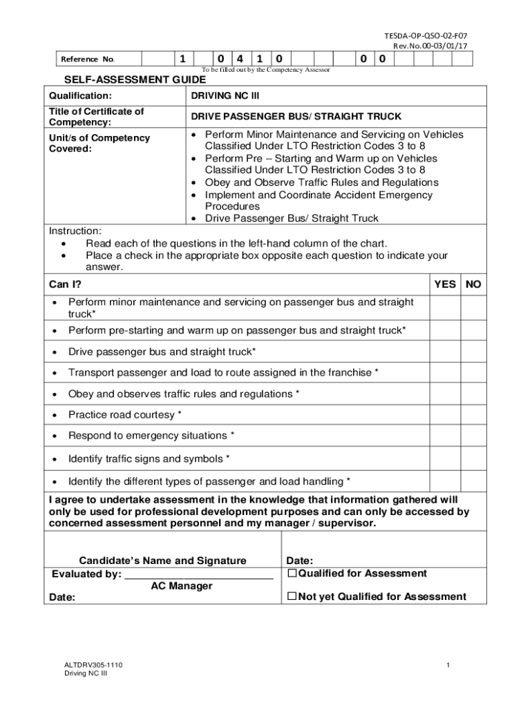 Fillable Online DRIVING (Articulated Vehicle) NC III - Tesda Fax Email ...