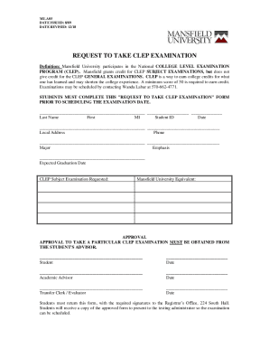 Fillable Online REQUEST TO TAKE CLEP EXAMINATION Fax Email Print ...