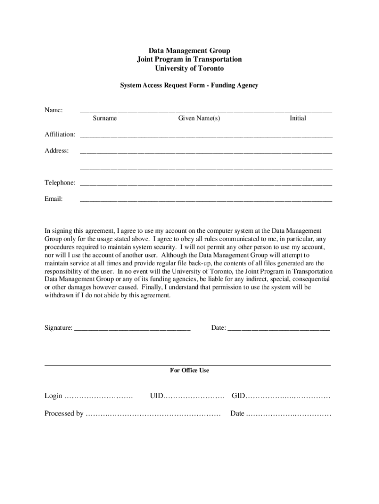 Fillable Online dmg utoronto EMME System Access Forms - Data Management ...