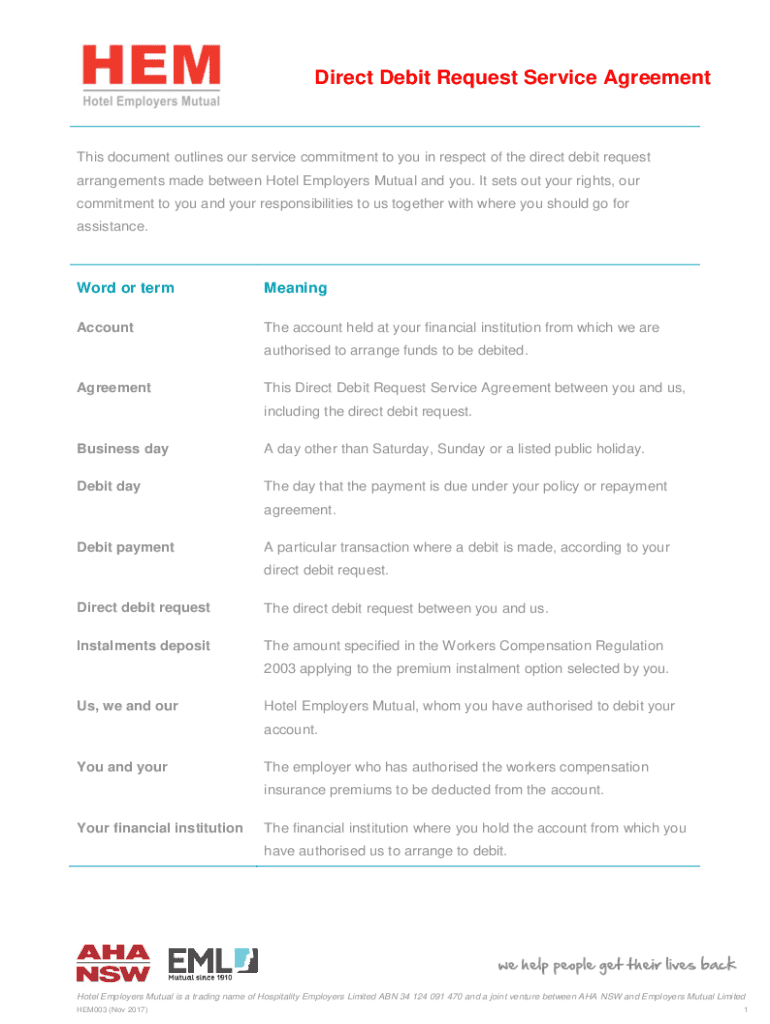 Fillable Online Direct Debit Request Service Agreement Sample Clauses Fax Email Print - pdfFiller