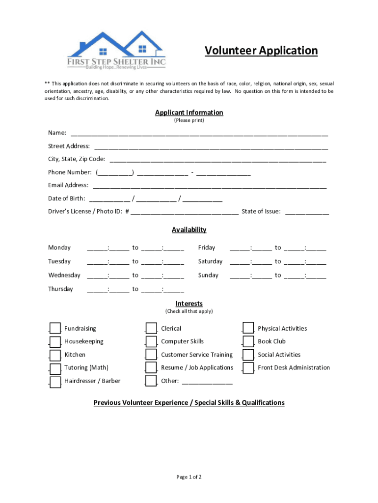 Fillable Online Hospitality Volunteer Application Packet Fax Email ...