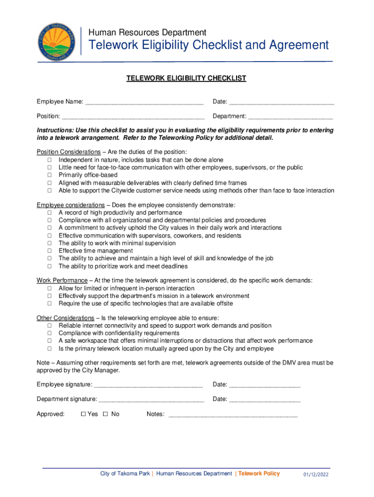 Fillable Online SAMPLE: Telework Suitability Checklist for Employees ...