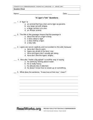 Fillable Online A Ligers Tale Question Sheet Fax Email Print - pdfFiller