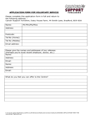 Fillable Online application form for voluntary service - Cancer Support ...