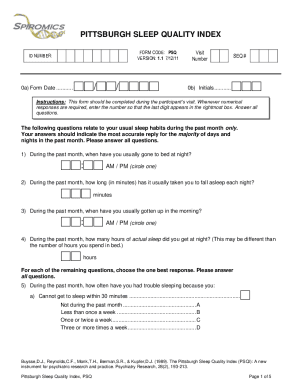 Fillable Online Pittsburgh Sleep Quality Index - American Thoracic ...