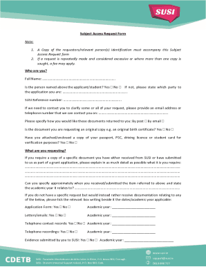 Fillable Online Subject Access Request Form Note - SUSI Fax Email Print ...