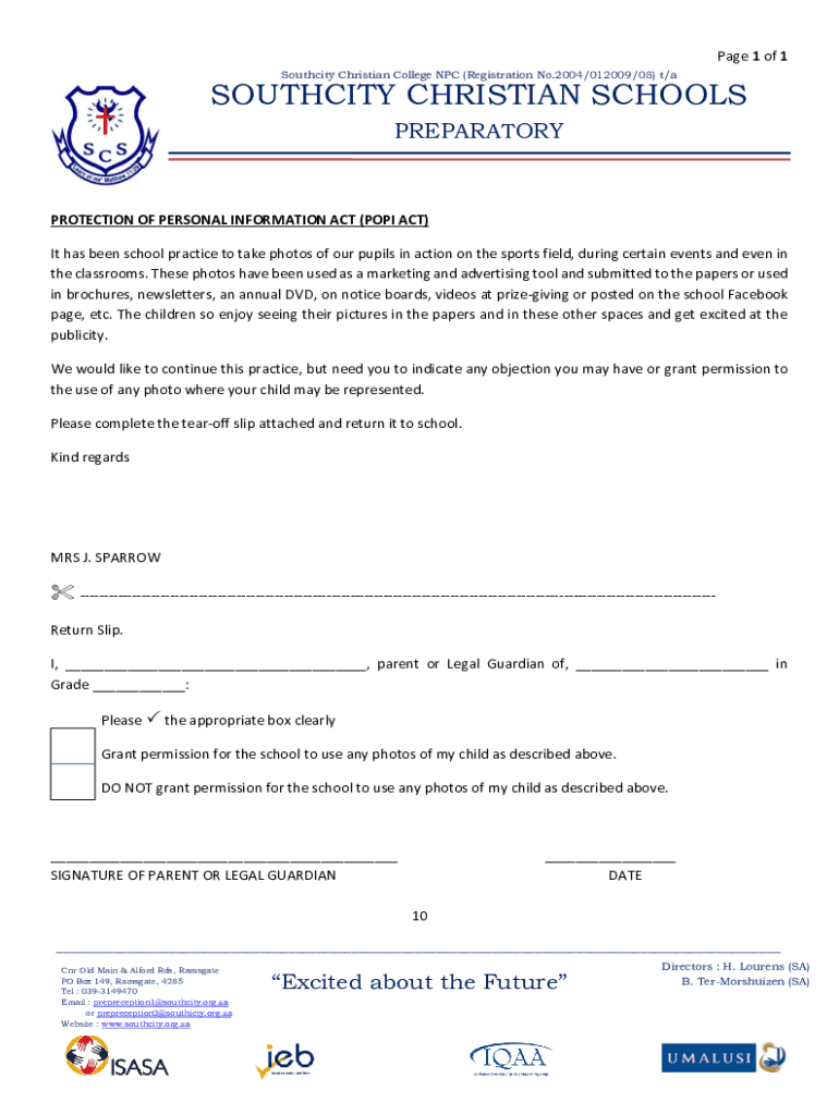 Fillable Online 08-POPI-Act-Permission-Form.pdf - Southcity Christian ...