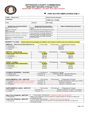 Fillable Online 2020-2021 Benefits Change Form - Jefferson County Fax Email Print - pdfFiller