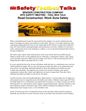 Fillable Online Road Construction /W oad Construction /Work Zone Safety ...