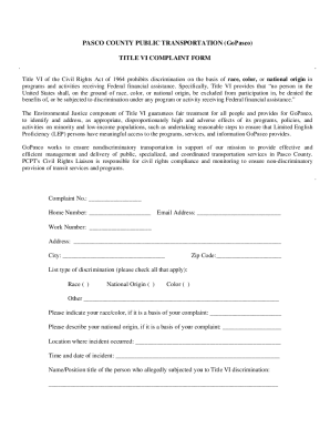 Fillable Online Title VI Complaint Form - Pasco County Public ...