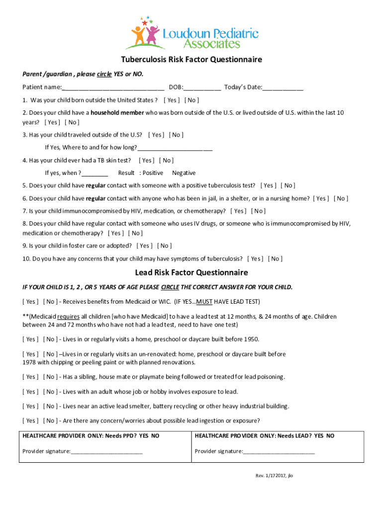 Fillable Online pediatric tb risk assessment formidph Fax Email Print ...