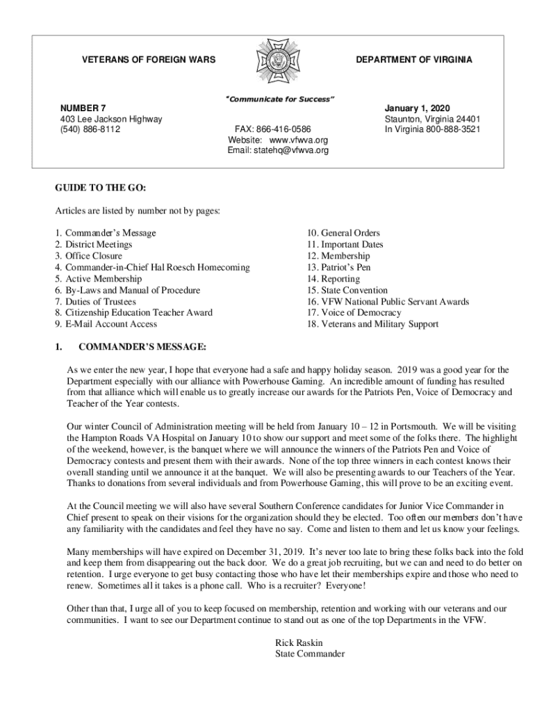 Fillable Online GUIDE TO THE GO: - VFW Department of Virginia Fax Email ...