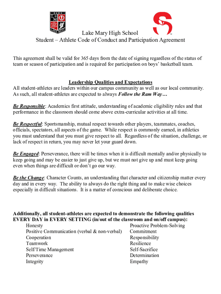 Fillable Online Athlete Code of Conduct and Participation Agreement Fax ...