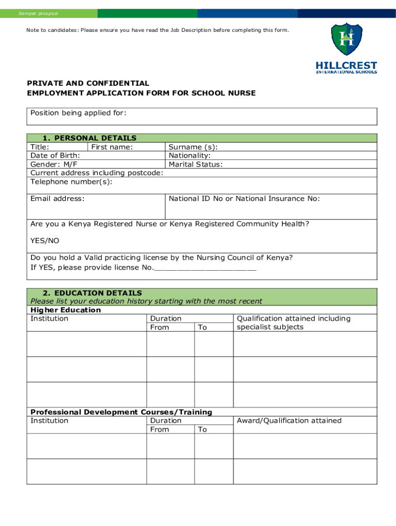 Fillable Online Application form for School Nursing Fax Email Print ...