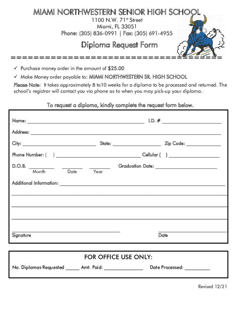 Fillable Online Miami Northwestern Senior High School Transcript ...