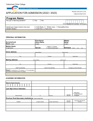 Fillable Online ytced ab New APPLICATION FOR ADMISSION Fax Email Print - pdfFiller