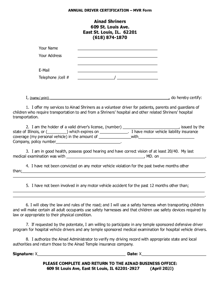 Fillable Online Annual Driver's Certification of Violations Fax Email ...