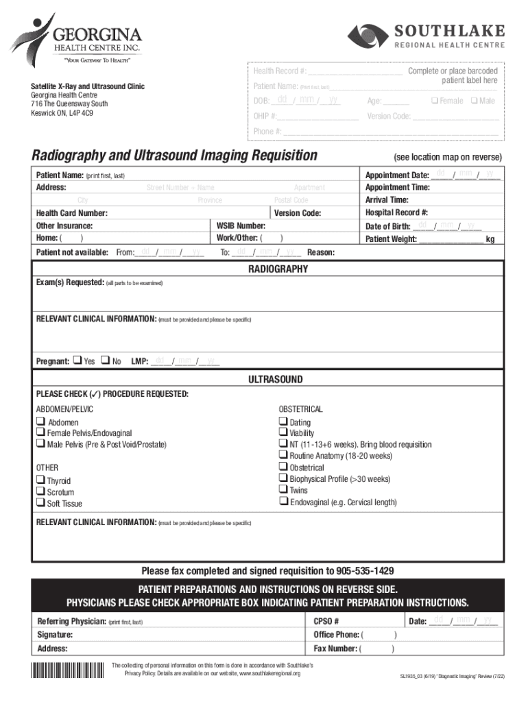 Fillable Online Radiography and Ultrasound Imaging Requisition Fax ...