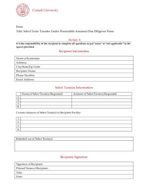 Fillable Online ehs cornell UW Select Toxin Transfer Due Diligence Form - EHS Fax Email Print ...