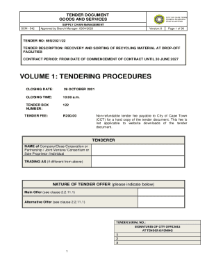Fillable Online TENDER DESCRIPTION: RECOVERY AND SORTING OF RECYCLING MATERIAL AT DROP-OFF Fax ...