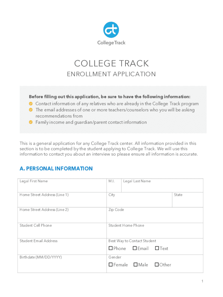 Fillable Online enrollment application - College Track Fax Email Print ...