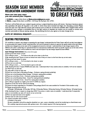Fillable Online SEASON SEAT MEMBER RELOCATION FORM: - DPAC Fax Email ...