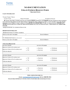 Fillable Online no-documentation update express request form - sarma ...