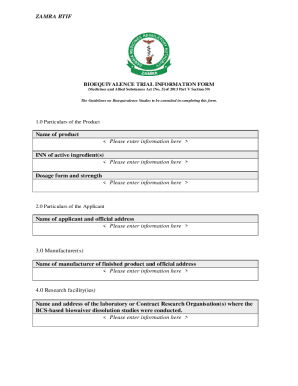 Fillable Online BIOEQUIVALENCE Trial Information Form Fax Email Print ...