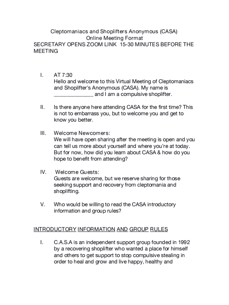 Fillable Online RA's Twelve Step Shoplifting Addiction Recovery Program ...