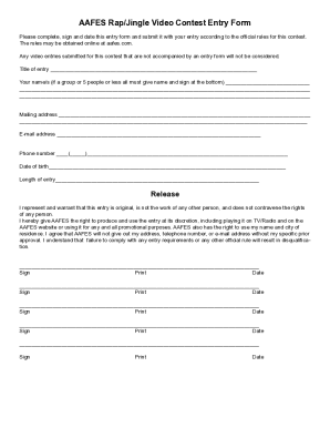 Fillable Online AAFES Rap/Jingle Video Contest Entry Form Fax Email ...