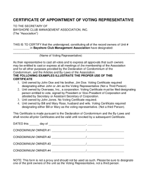Fillable Online Certificate of Appointment of Voting Representative Fax ...