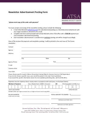 Fillable Online Newsletter Advertisement Posting Form - ATSA Fax Email ...