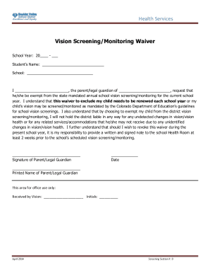 Fillable Online Vision Screening/Monitoring Waiver Fax Email Print ...