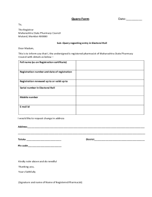 Fillable Online Query form - MSPC - Maharashtra State Pharmacy Council ...