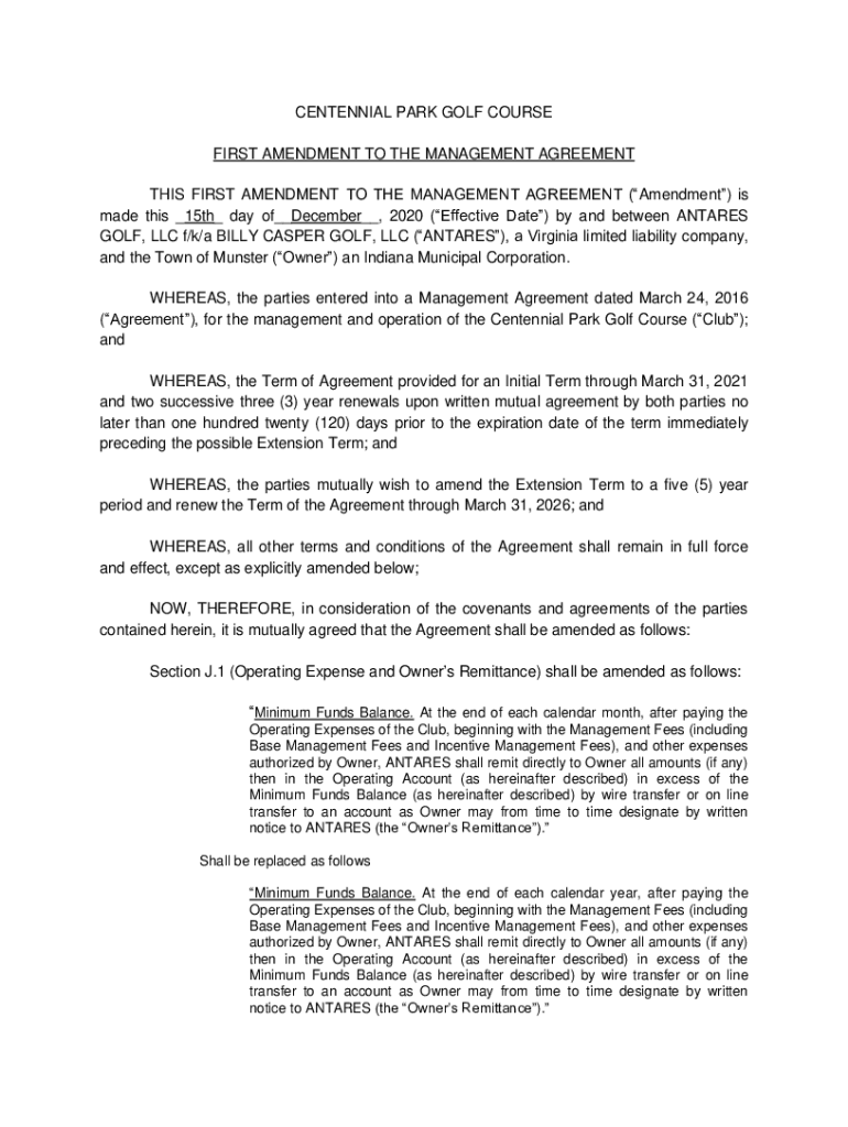 Fillable Online FIRST AMENDMENT TO MANAGEMENT AGREEMENT - AWS Fax Email Print - pdfFiller
