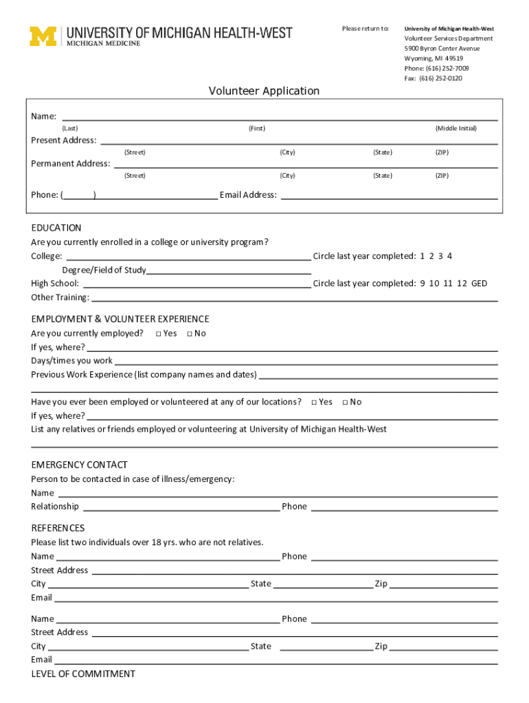 Fillable Online Job Shadow Application - University of Michigan Health ...