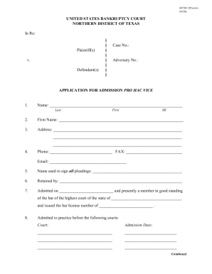 Fillable Online BTXN105a - Application for Admission Pro Hac Vice (Adv ...
