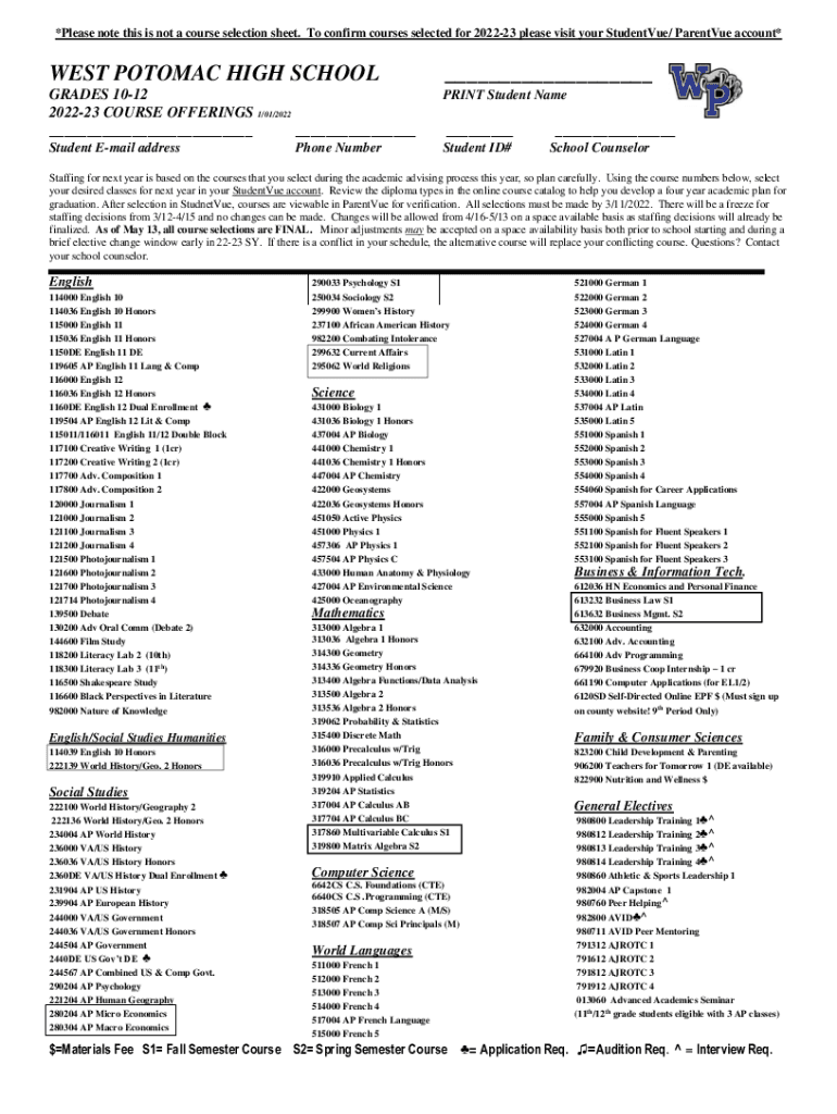 Fillable Online westpotomachs fcps ParentVue and StudentVue Online ...