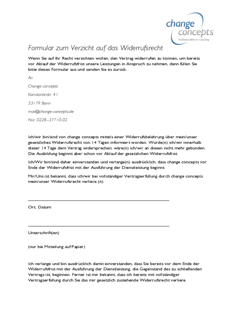 Ausfüllbar Online Formular zum Verzicht auf das Widerrufsrecht.docx Fax ...
