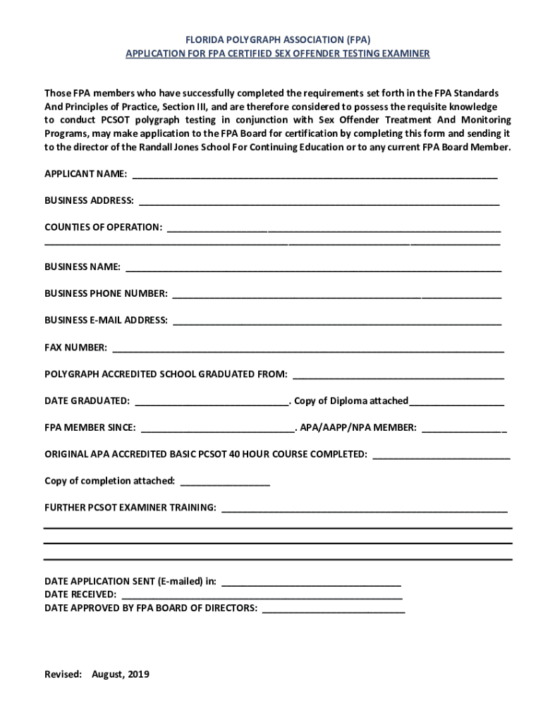 Fillable Online florida polygraph association (fpa) application for fpa certified ... Fax Email ...