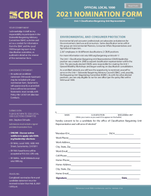 Fillable Online 2021 NOMINATION FORM - SEIU Local 1000 Fax Email Print ...