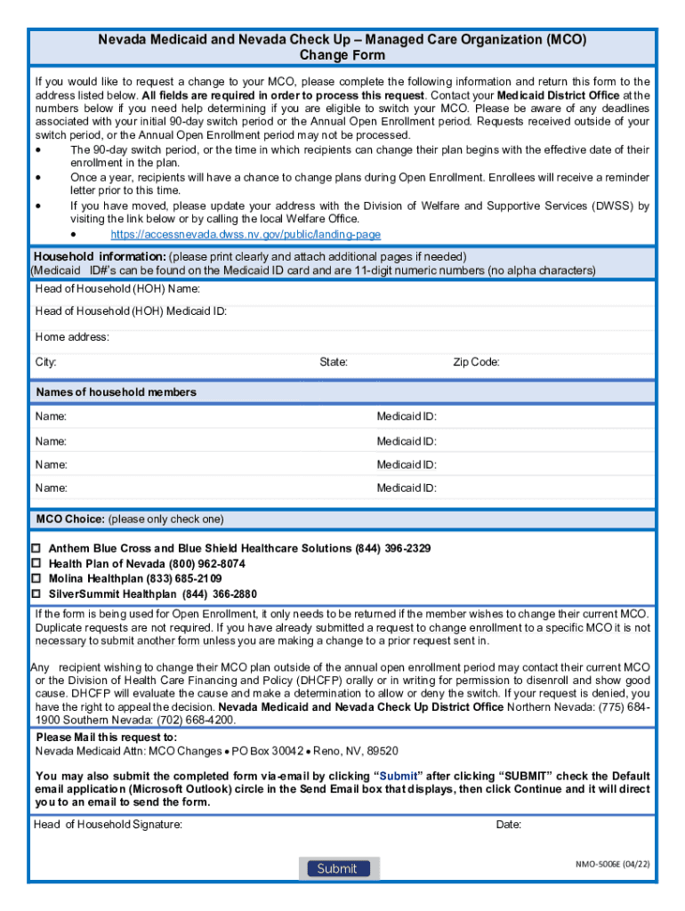 Completable En línea Nevada Medicaid and Nevada Check UpManaged Care ...