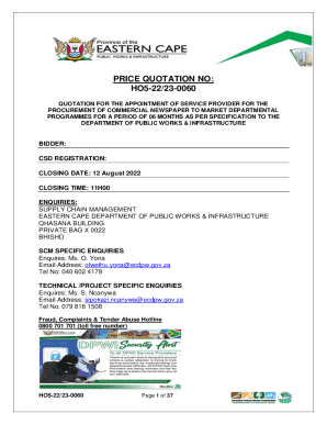 Fillable Online PRICE QUOTATION NO: HO5-22/23-0060 Fax Email Print ...
