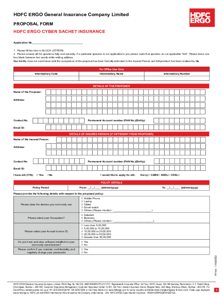 Fillable Online HDFC ERGO Cyber Sachet Insurance Proposal Form Group Fax Email Print - pdfFiller