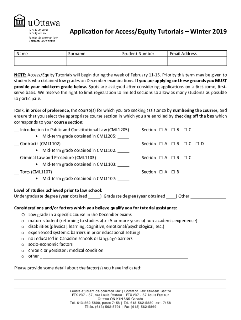 Fillable Online commonlaw uottawa APPLICATION FOR ACCESS/EQUITY ...