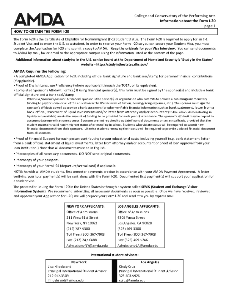 Fillable Online APPLICATION FOR THE FORM I-20 FOR INTERNATIONAL ... Fax ...