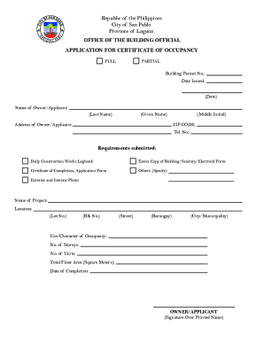 Fillable Online San Pablo City - Application for Certificate of Occupancy Fax Email Print ...